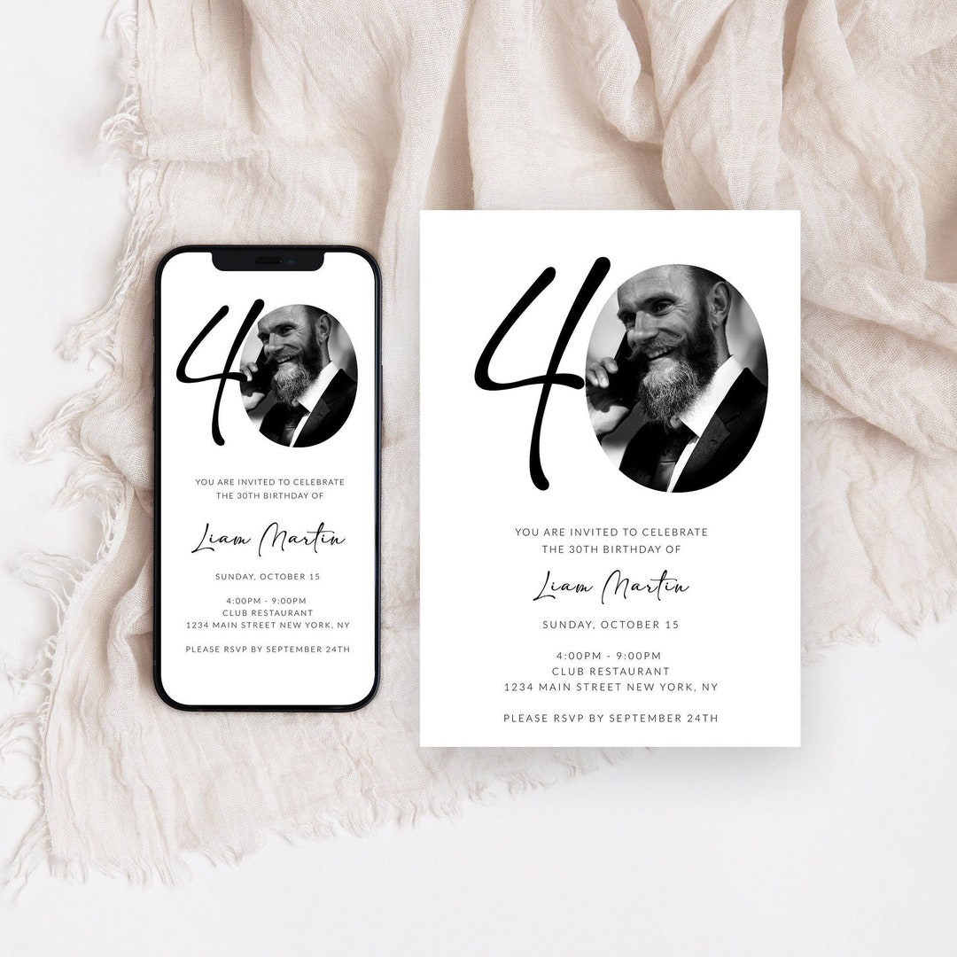 Digital Forty Birthday Invitation Template, 40th Birthday Invitation ...