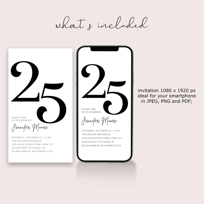 Editable Birthday Party Digital Invitation, 25th Birthday Invitation ...