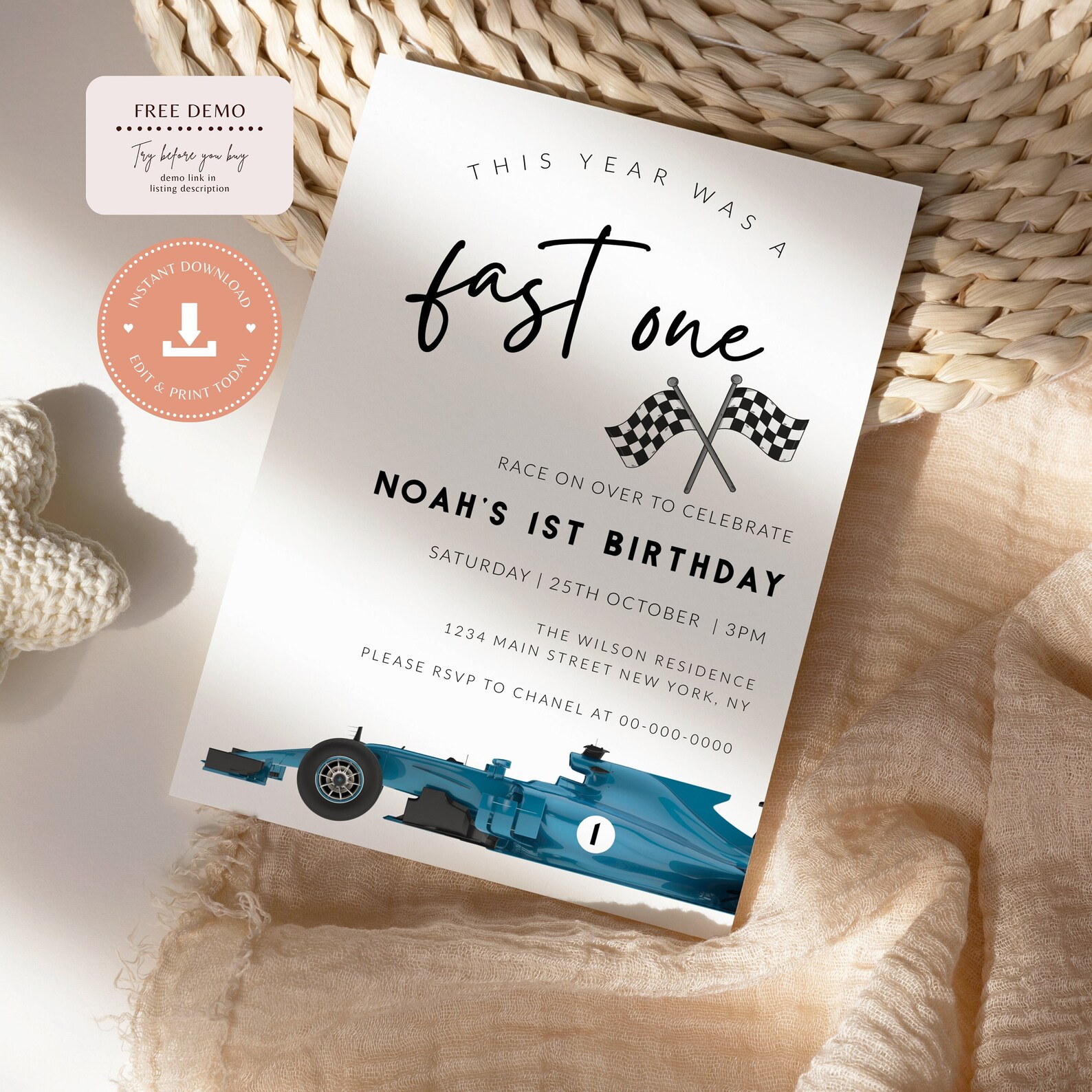 Race Car Birthday Invitation, Fast One Birthday, First Trip Around ...