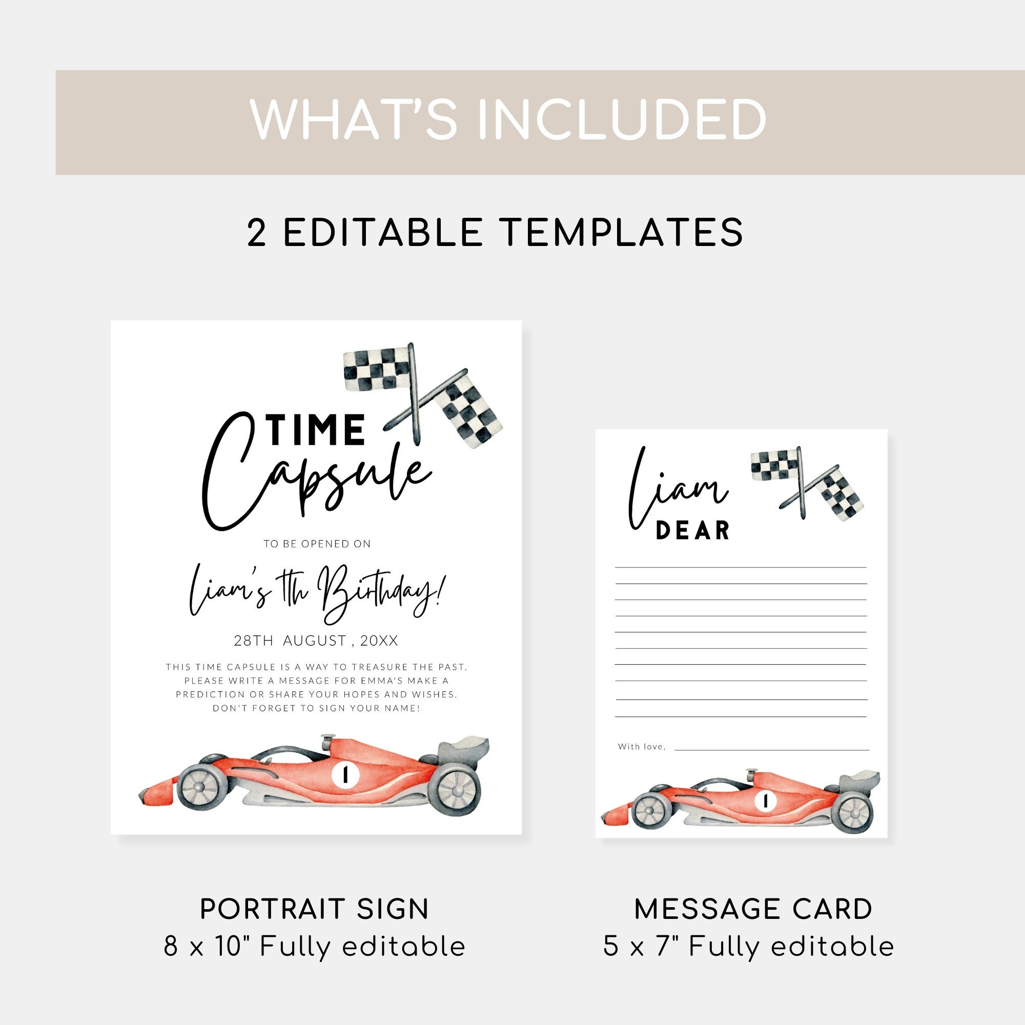 Red Race Car Time Capsule, First Birthday Time Capsule Printable ...