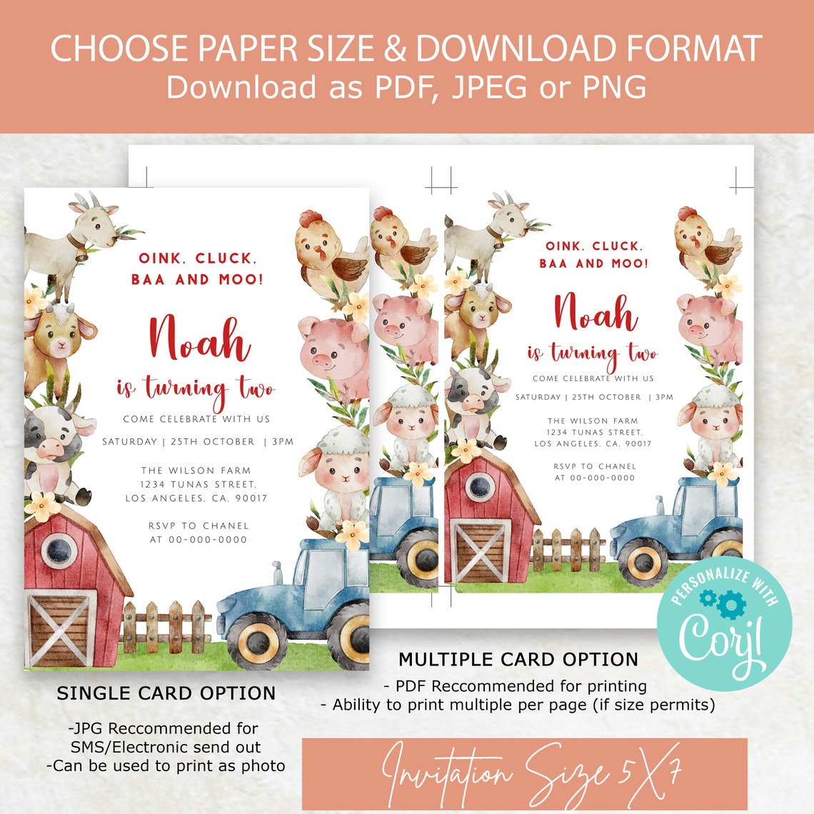 Farm Birthday Party Invitation Template, Farm Animals Birthday ...