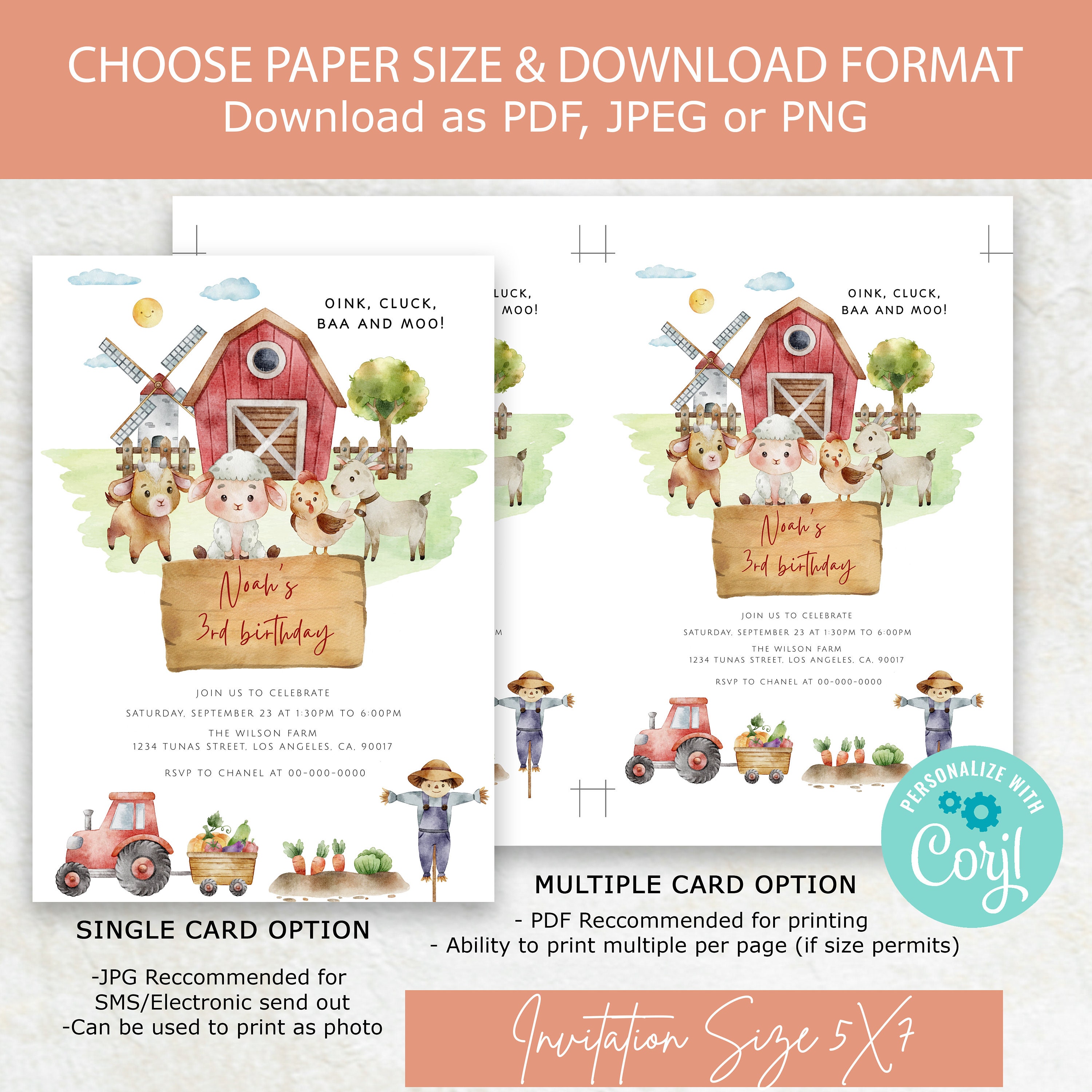 Farm Birthday Party Invitation Template, Farm Animals Birthday ...