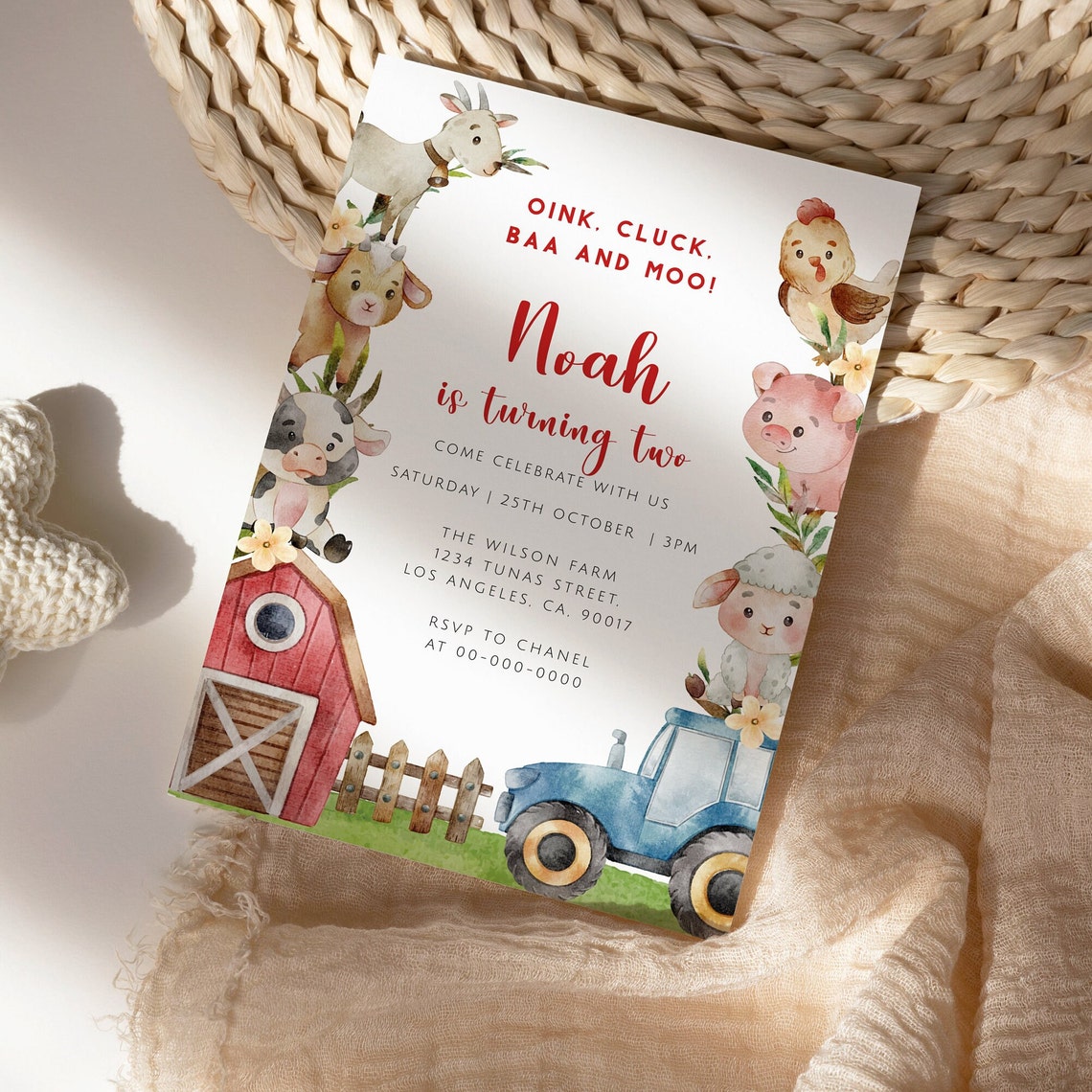 Farm Birthday Party Invitation Template, Farm Animals Birthday ...