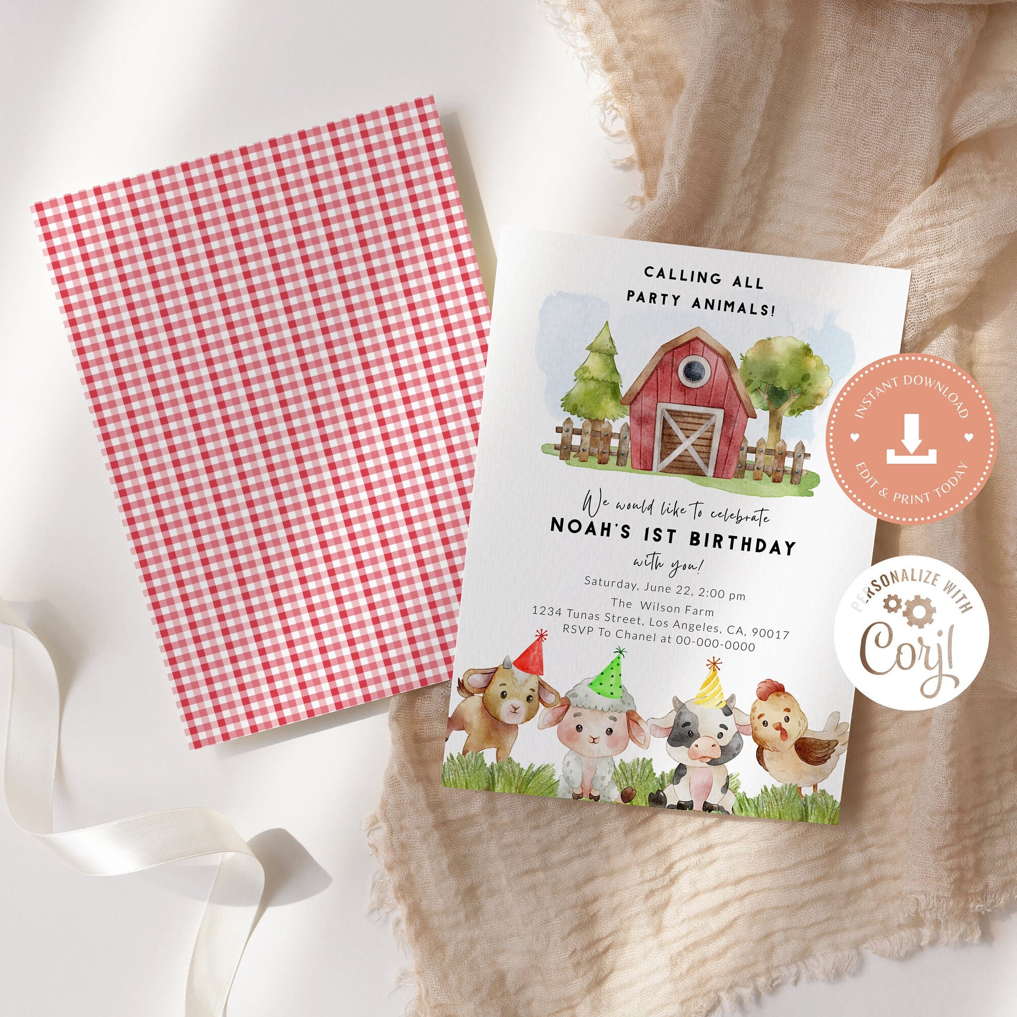 Farm Birthday Party Invitation Template, Farm Animals Birthday ...