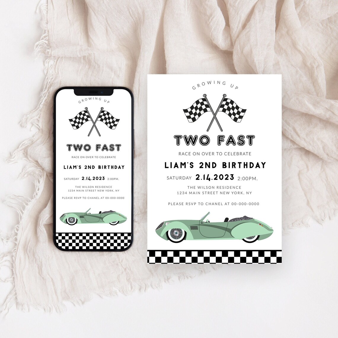 Editable TWO Fast Birthday Invitation, Race Car Invitation, 2nd ...