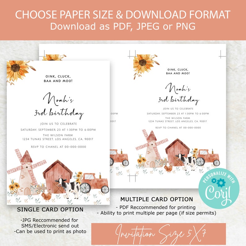 Farm Birthday Party Invitation Template, Farm Animals Birthday ...