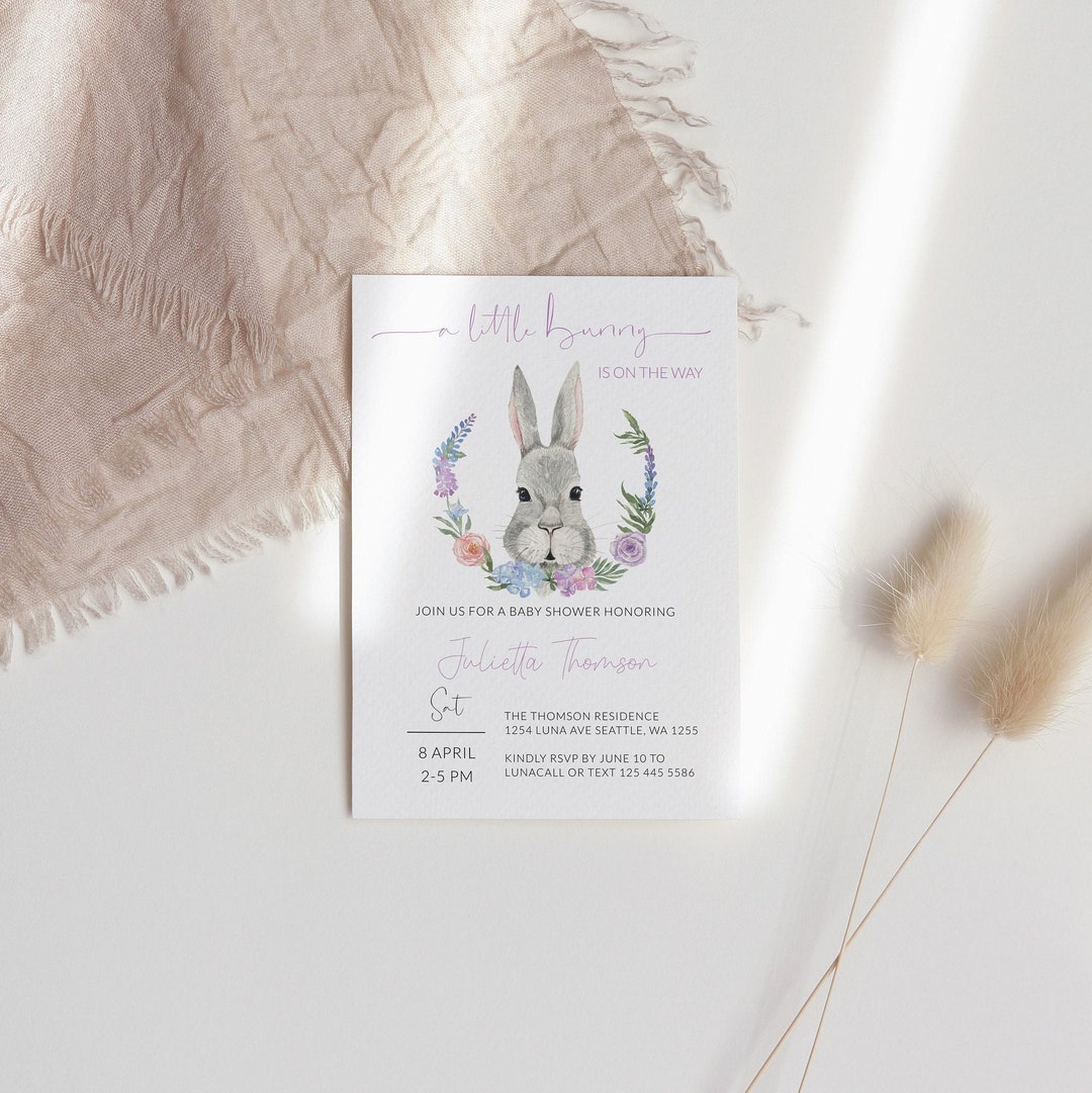 Rabbit Baby Shower, Little Bunny Invite, Rabbit Invitation, Boho Spring ...