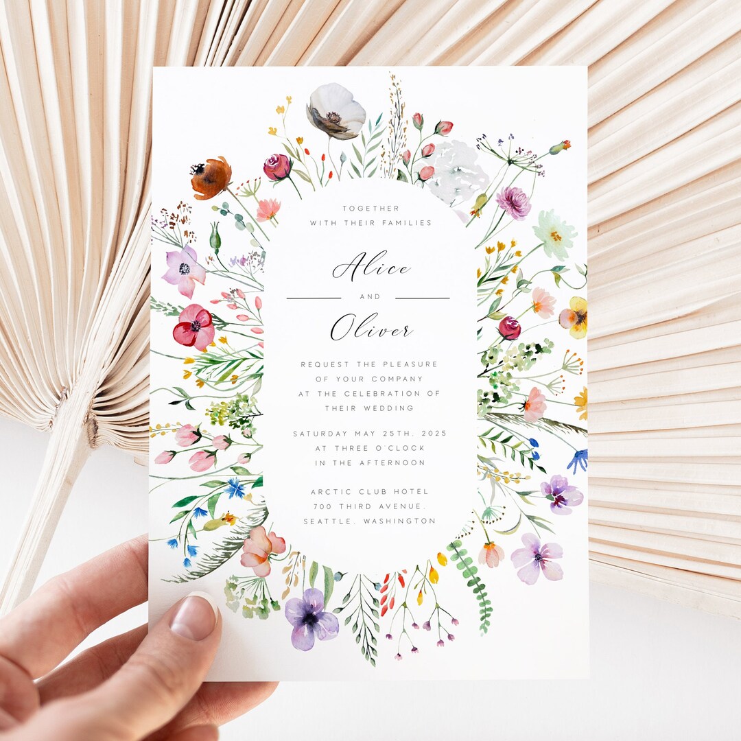 Wildflower Wedding Invitation Template, Botanical Wedding Invite Set ...