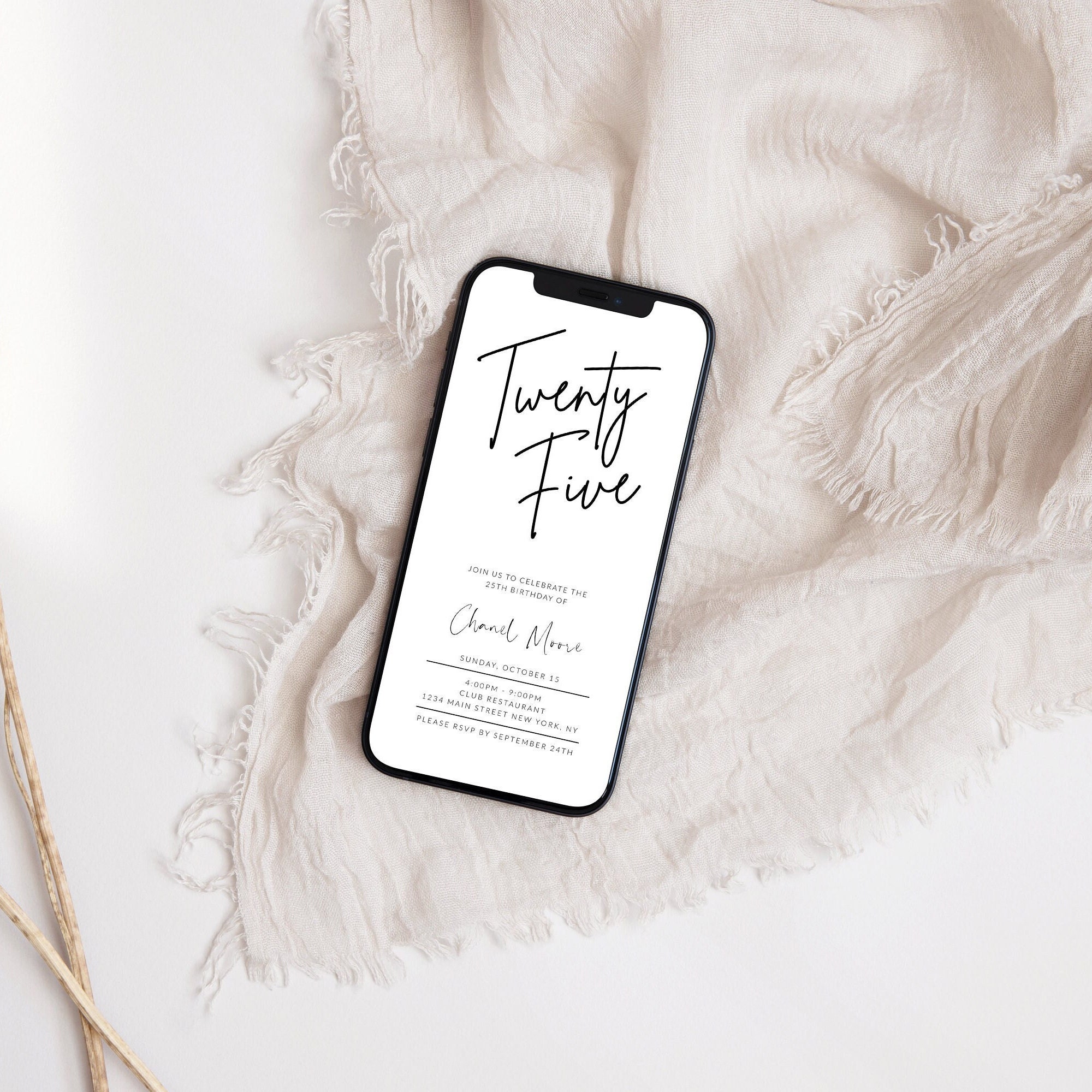 Editable Birthday Party Digital Invitation, 25th Birthday Invitation ...