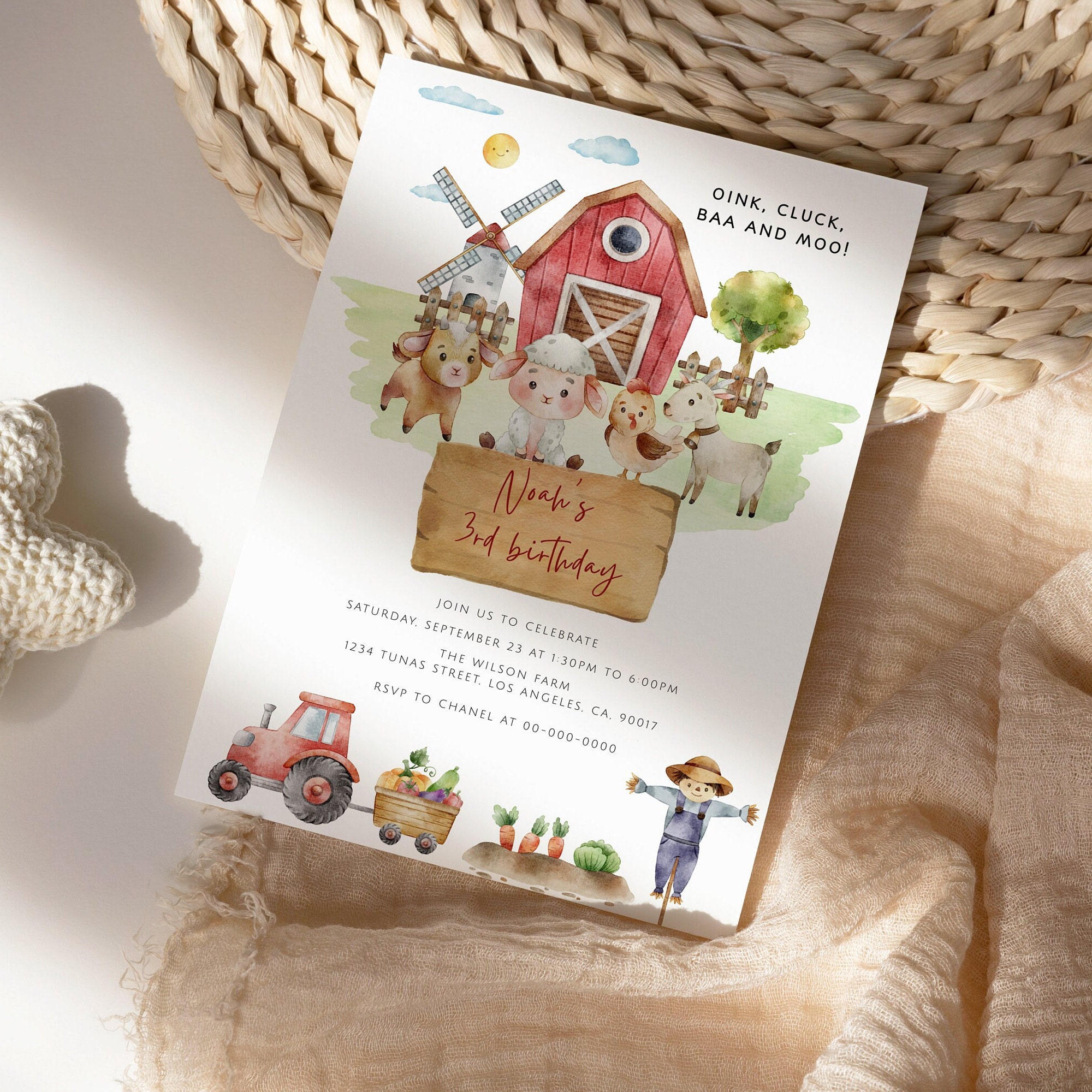 Farm Birthday Party Invitation Template, Farm Animals Birthday ...