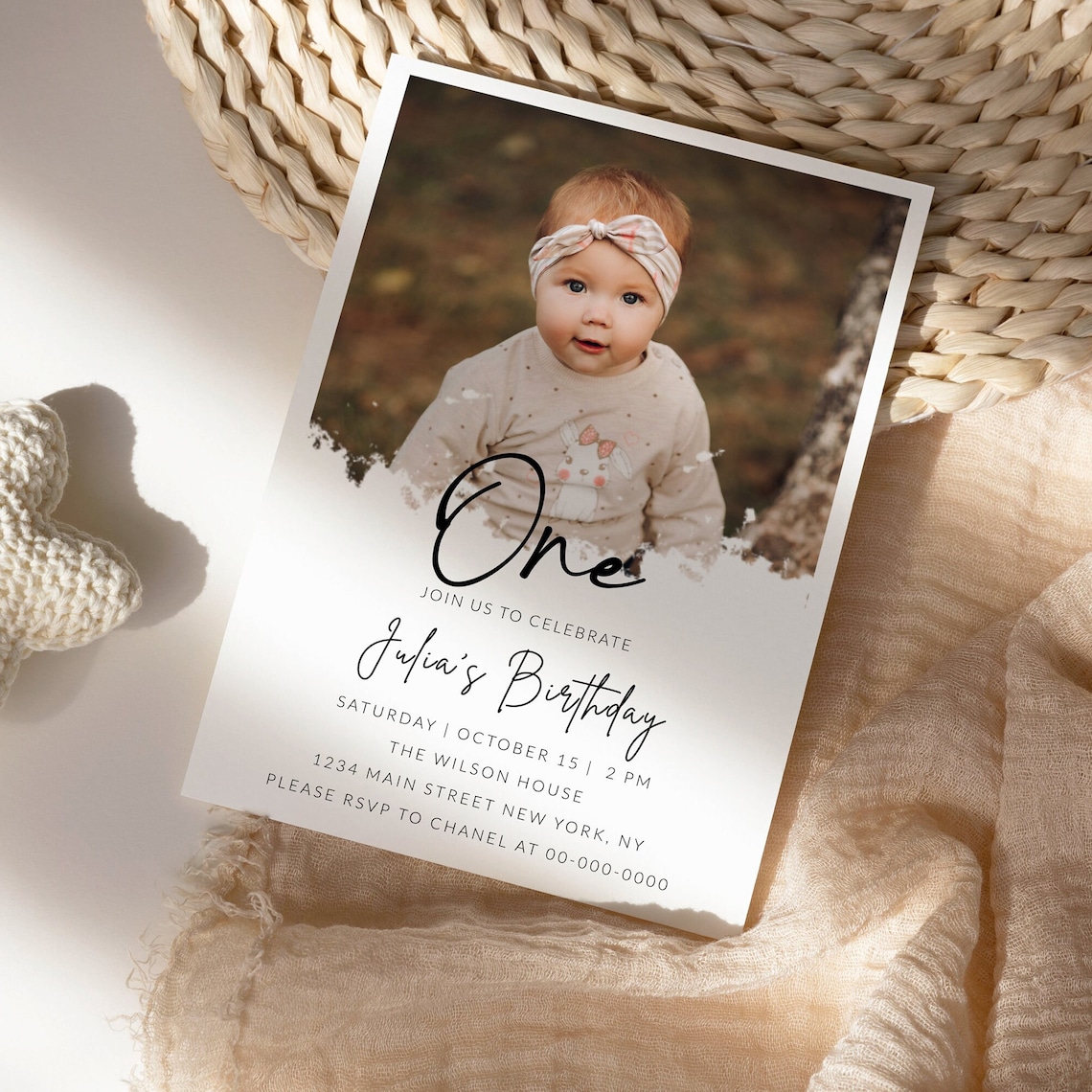 Editable First Birthday Photo Invitation, Minimal 1st Birthday ...