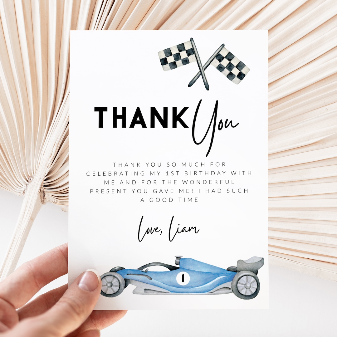Race Car Thank You Card Template, Printable Thank You Card, Vintage Car ...
