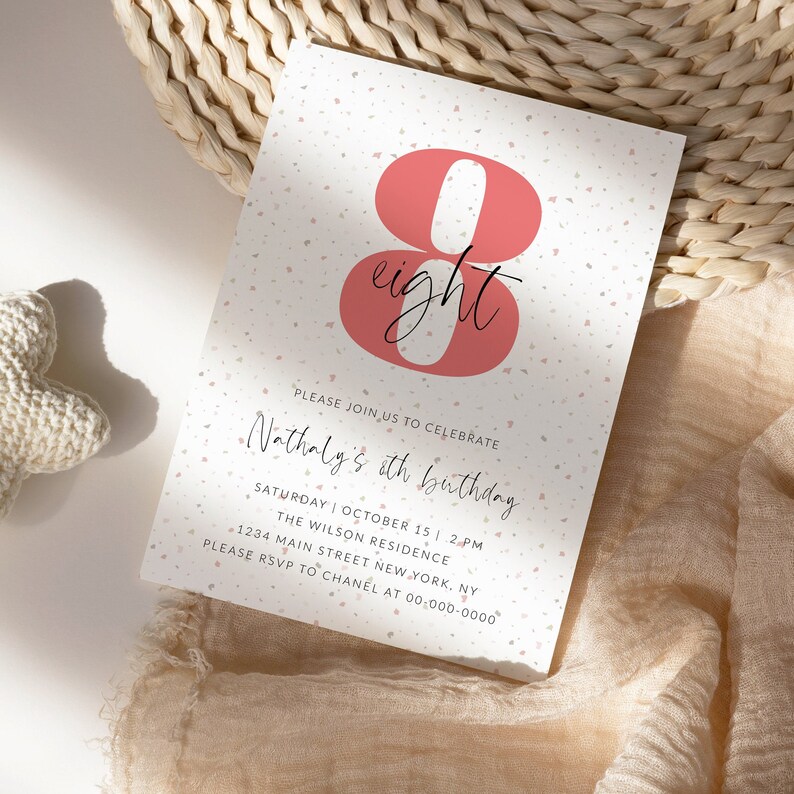 Editable Pink 8th Birthday Invitation Template 8th Birthday - Etsy
