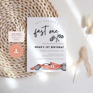 FAST ONE First Birthday Invitation, Race Car Invitation, Race Car 1st ...