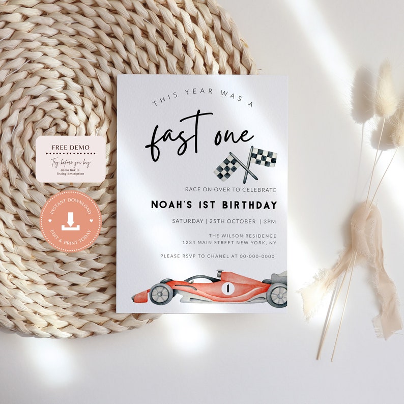 FAST ONE First Birthday Invitation Race Car Invitation Race - Etsy