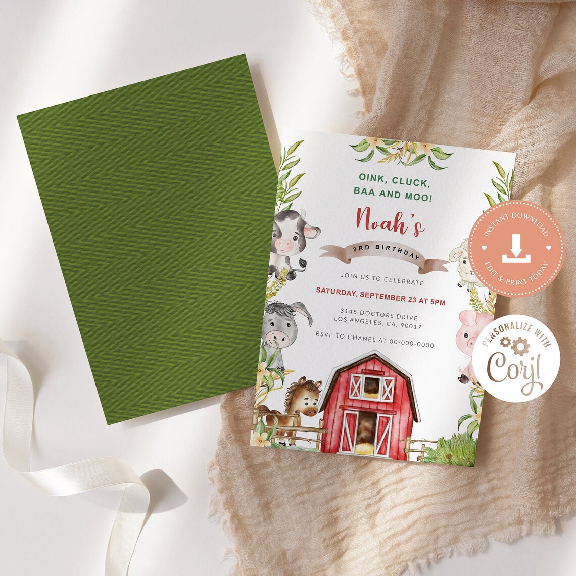 Farm Birthday Party Invitation Template, Farm Animals Birthday ...