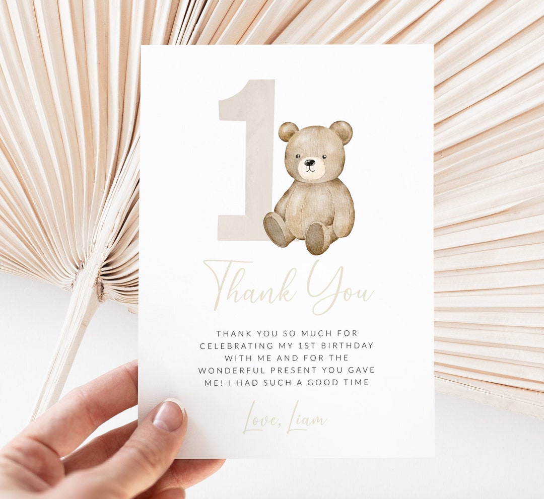 Bear Thank You Card Template, Printable Thank You Card, Teddy Bear ...