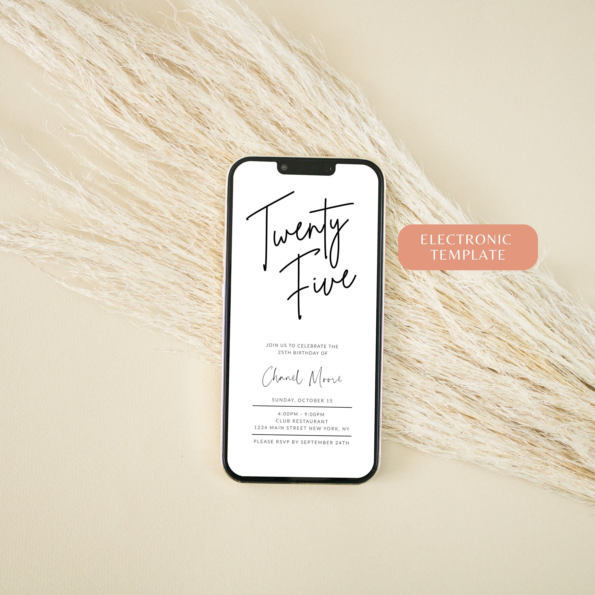 Editable Birthday Party Digital Invitation, 25th Birthday Invitation ...