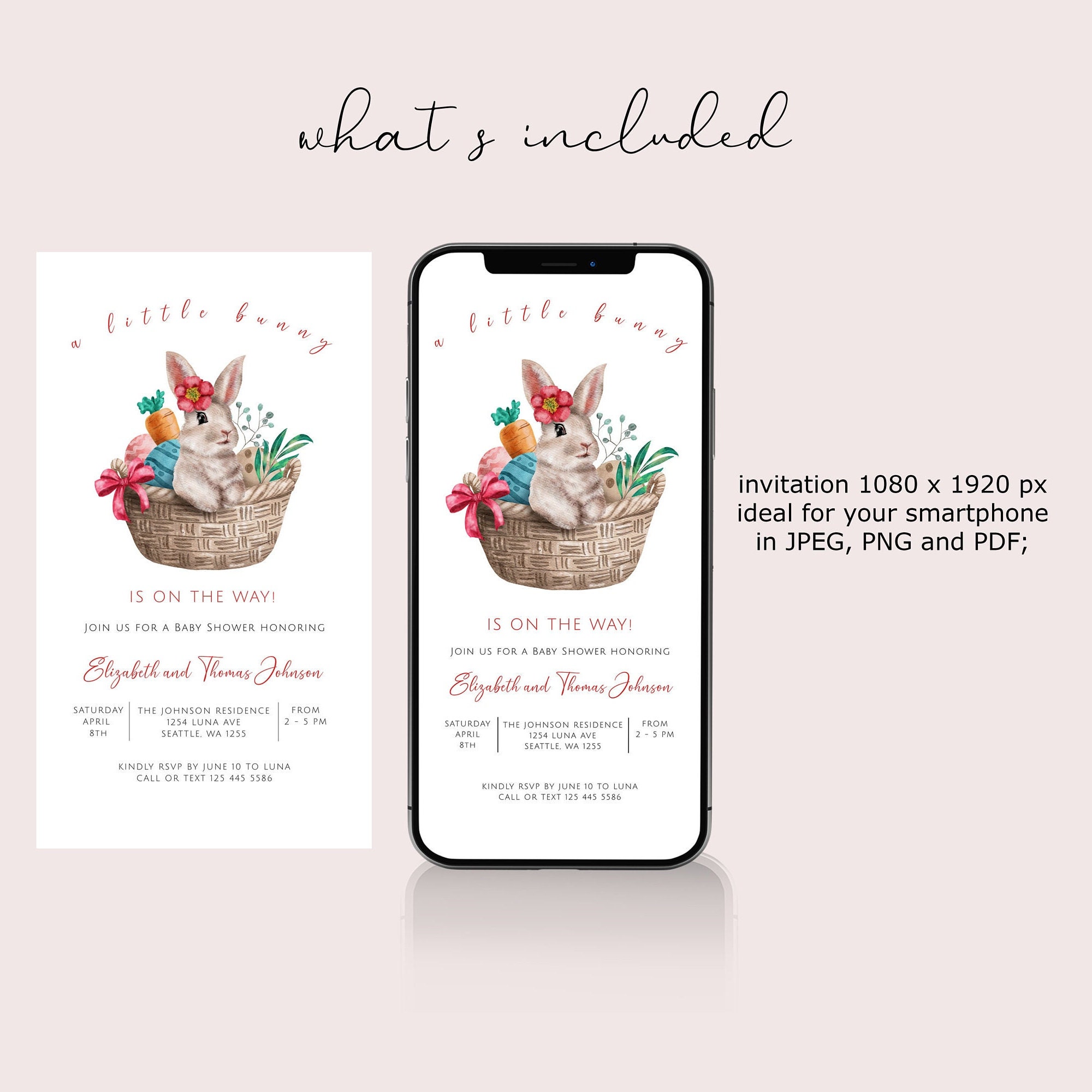 Rabbit Baby Shower, A New Bunny Baby Shower, Rabbit Invitation, Boho ...