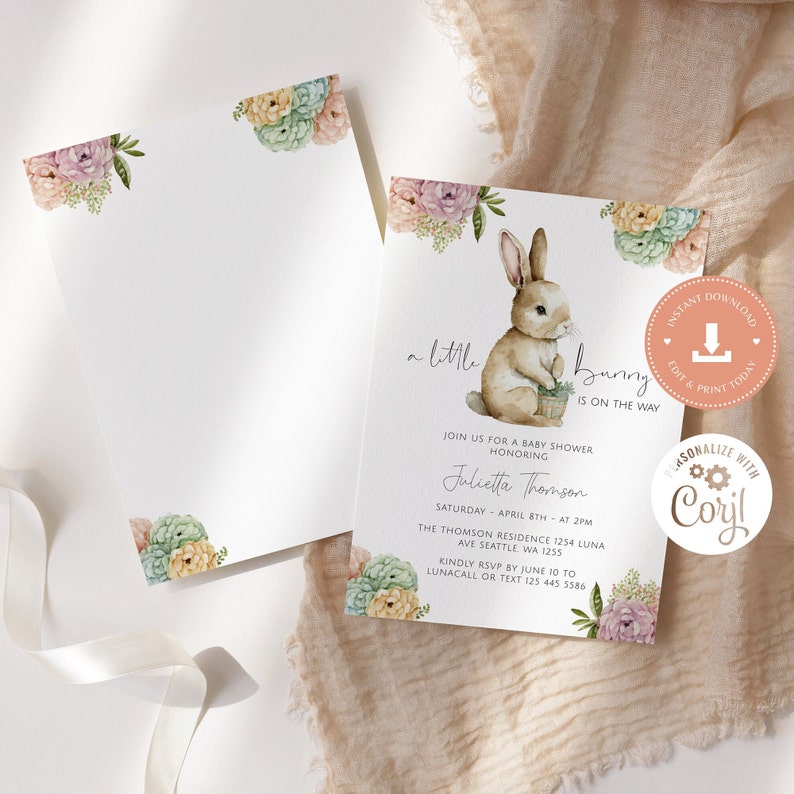 Rabbit Baby Shower A Little Bunny Rabbit Invitation Boho - Etsy