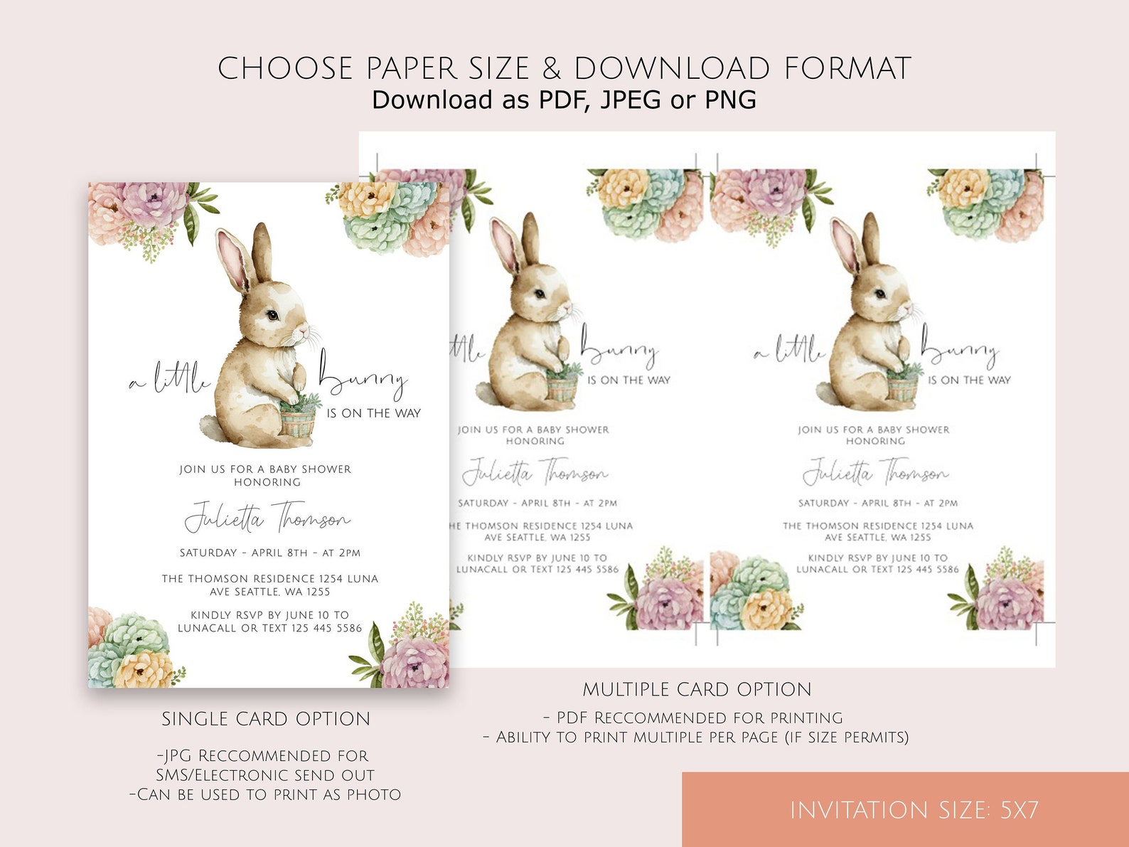 Rabbit Baby Shower A Little Bunny Rabbit Invitation Boho - Etsy