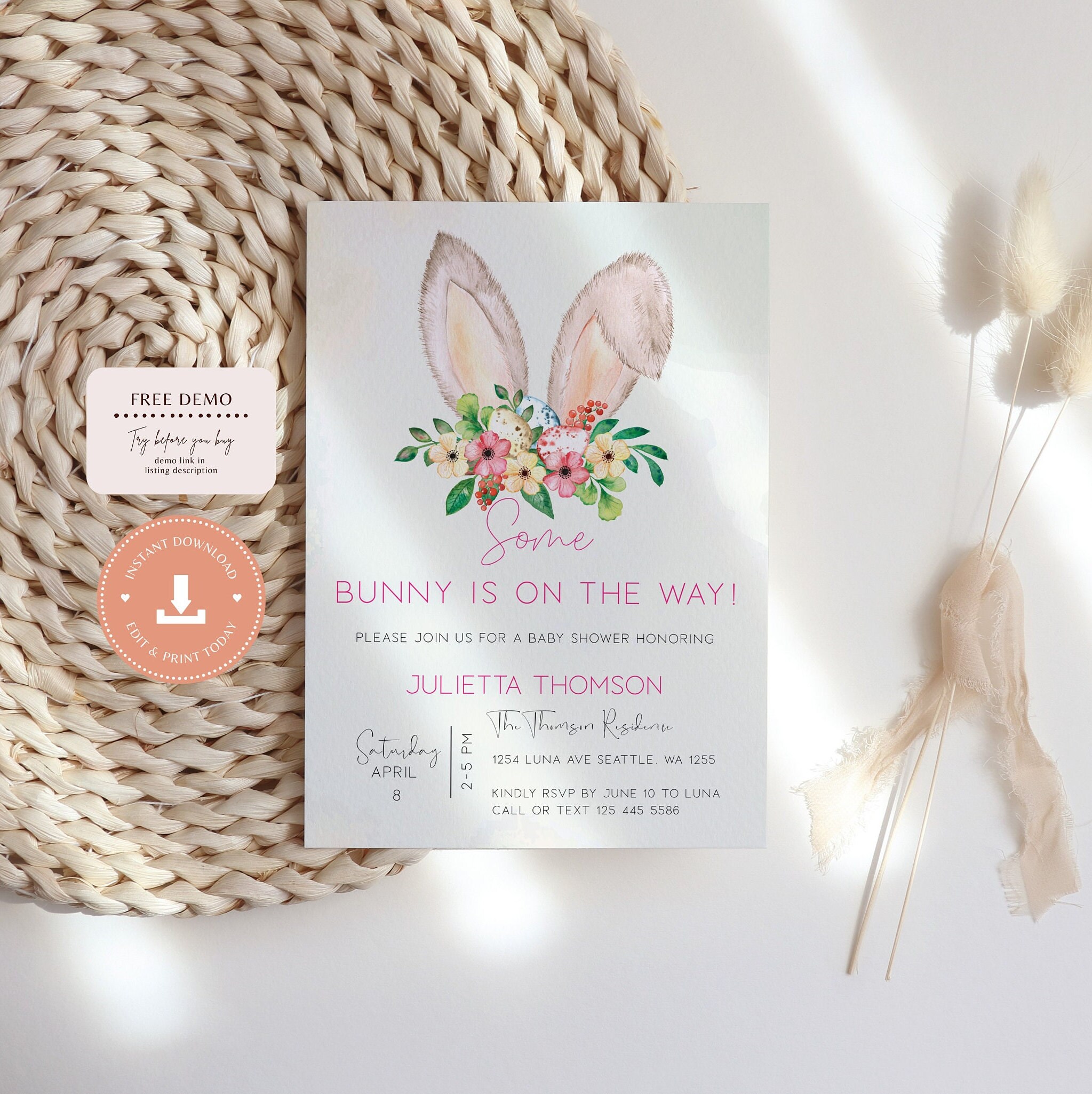 Rabbit Baby Shower A Little Bunny Rabbit Invitation Boho - Etsy