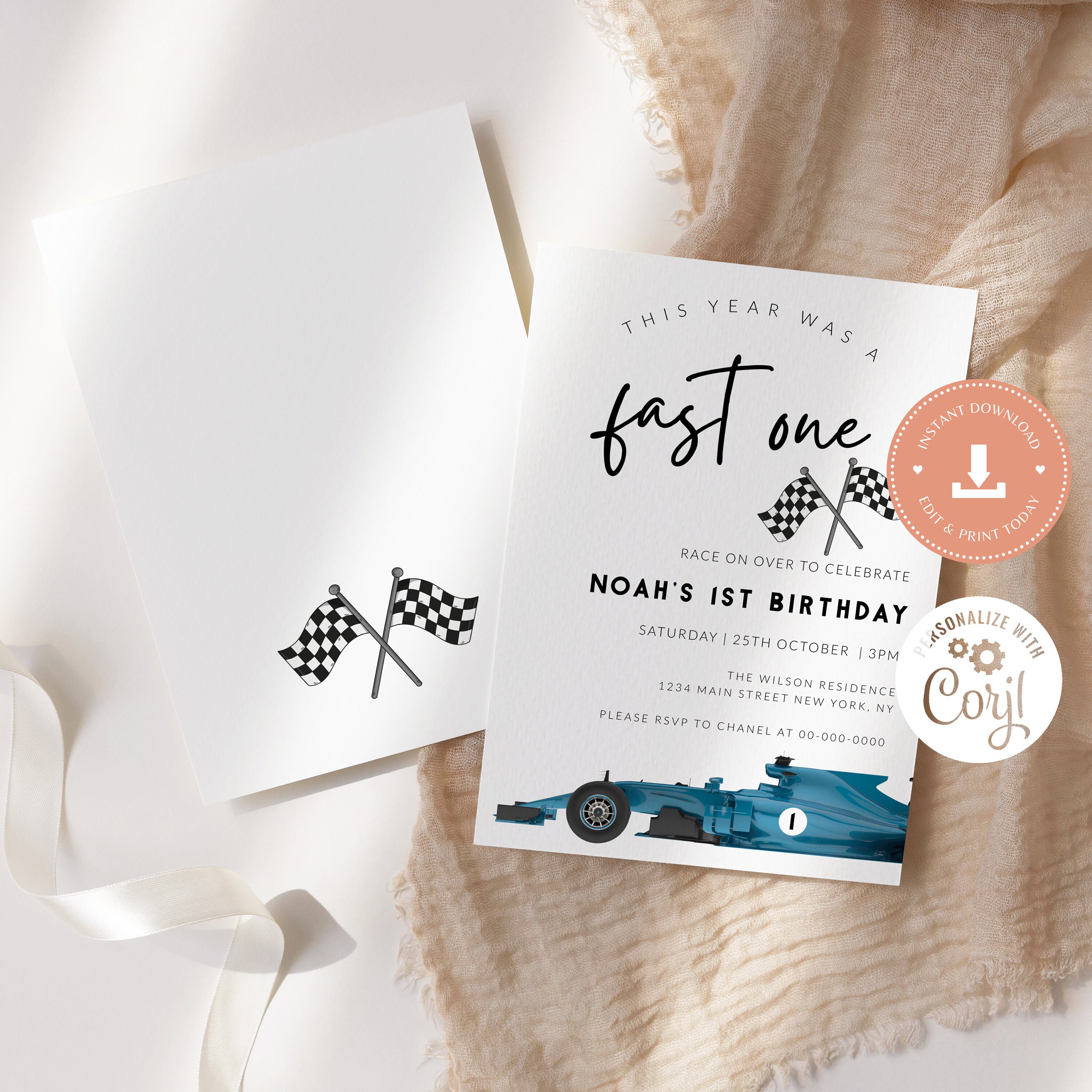 Race Car Birthday Invitation, Fast One Birthday, First Trip Around ...