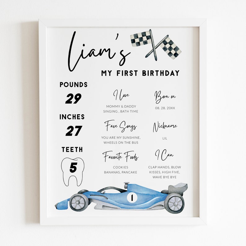 FAST ONE Milestone Sign, 1st Birthday Milestone Board, Race Car First ...