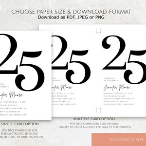 Editable Birthday Party Digital Invitation, 25th Birthday Invitation ...