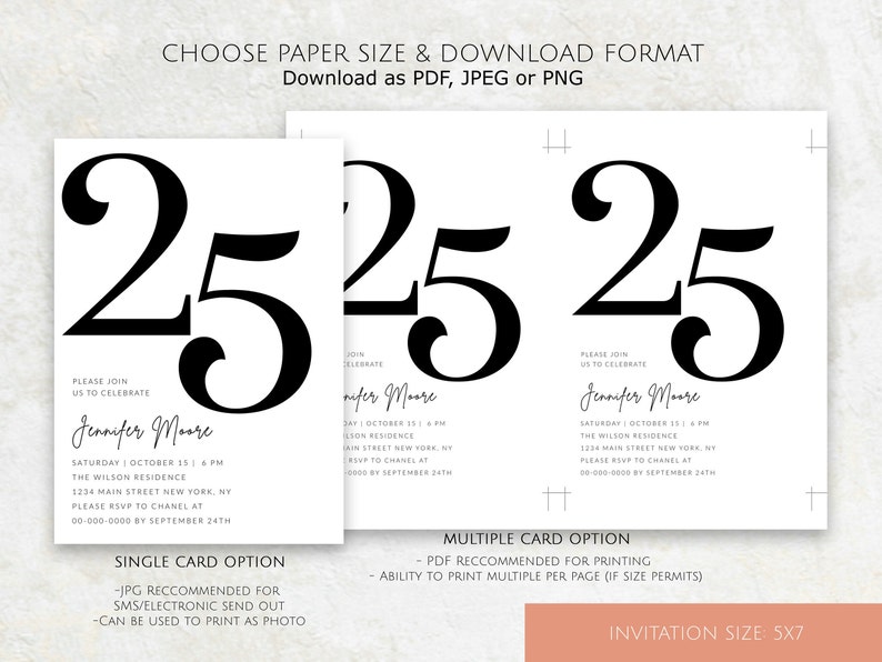 Editable Birthday Party Digital Invitation, 25th Birthday Invitation ...