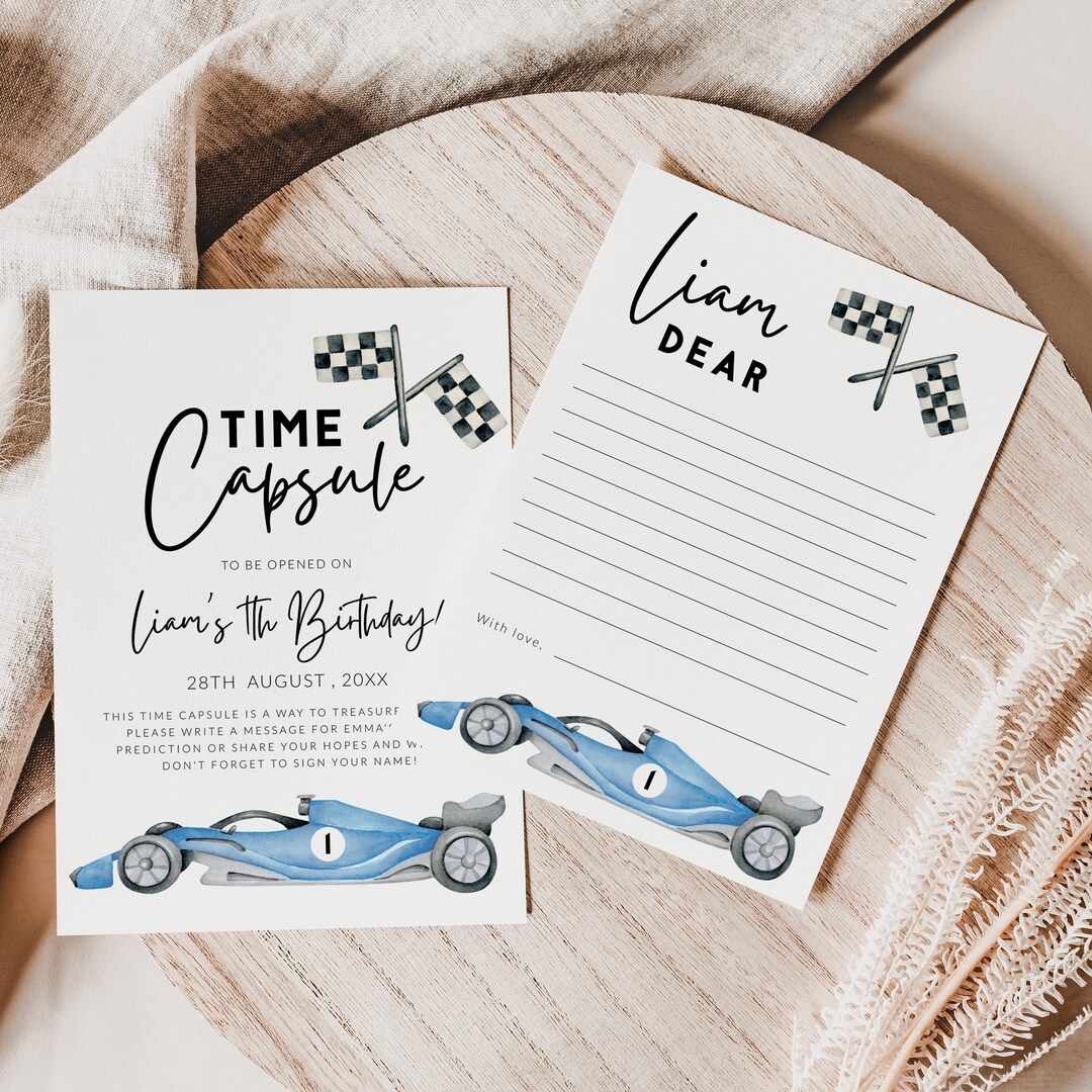 Race Car Time Capsule, First Birthday Time Capsule Printable Template ...