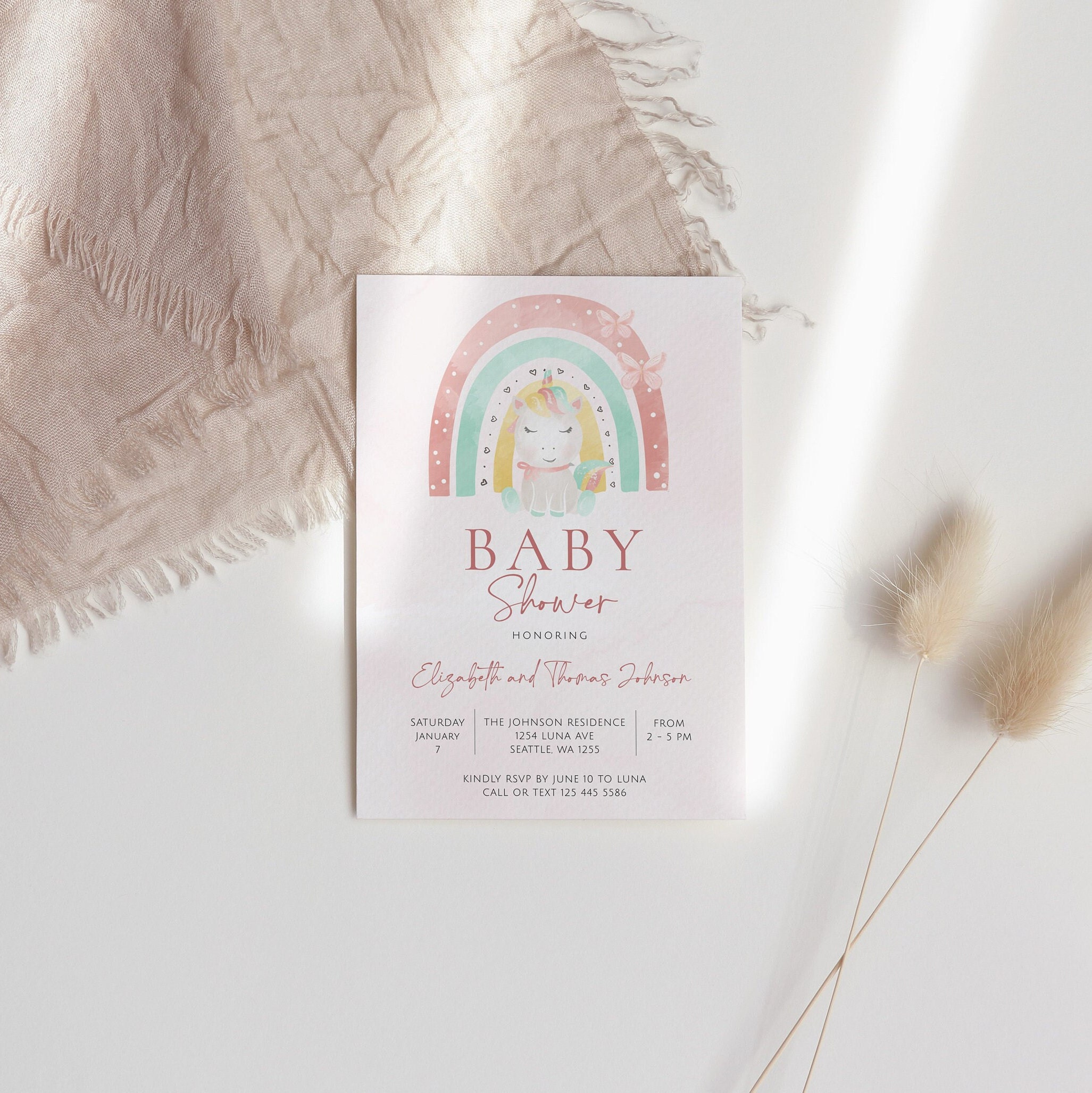 Rainbow Baby Shower Invitation Bundle, Boho Rainbow Baby Shower Invite ...