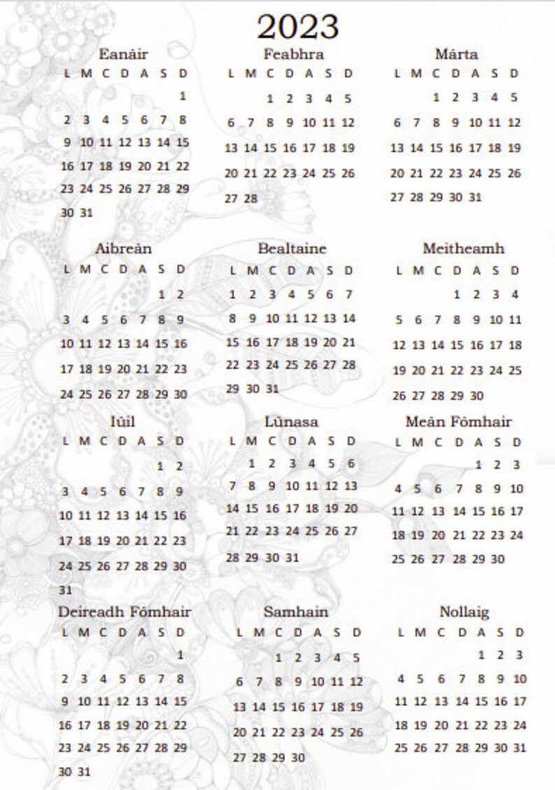 Vellum 2024 Calendar Dashboard as Gaeilge irish Language - Etsy