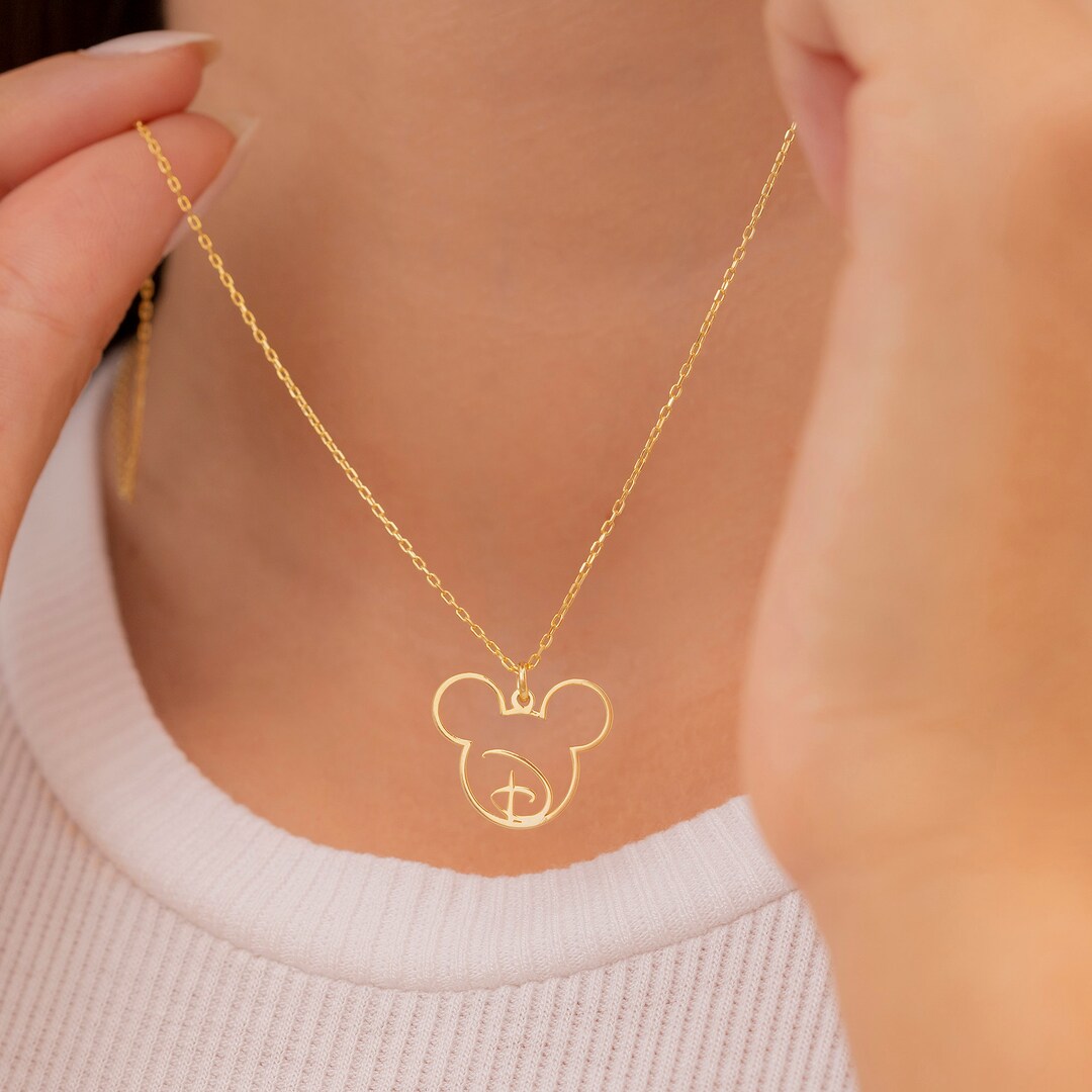 14K Gold Personalized Letter Disney Necklace , Custom Initial Cute ...