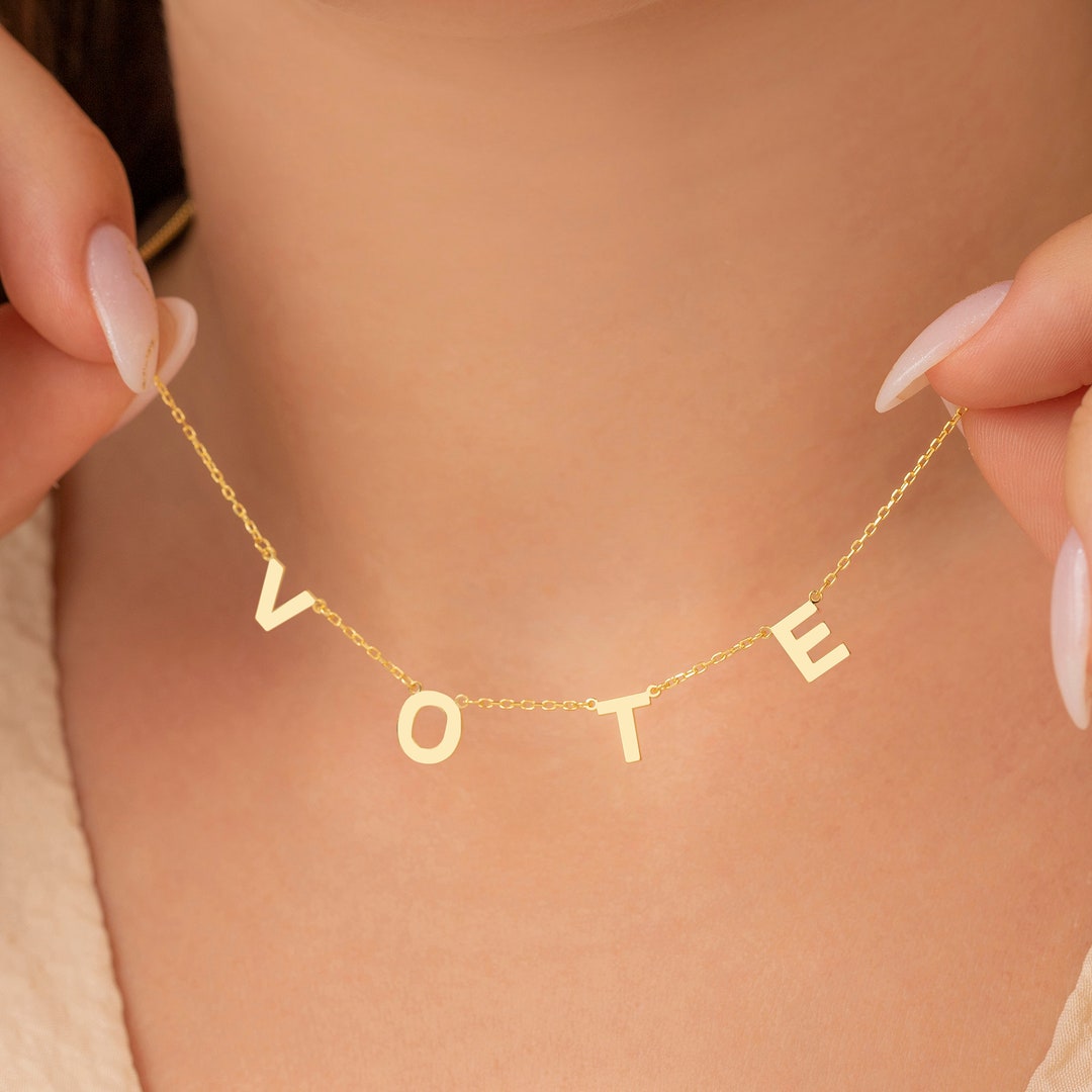 14K Gold Vote Necklace, Silver Vote Necklace, Election Jewelry, Dainty ...