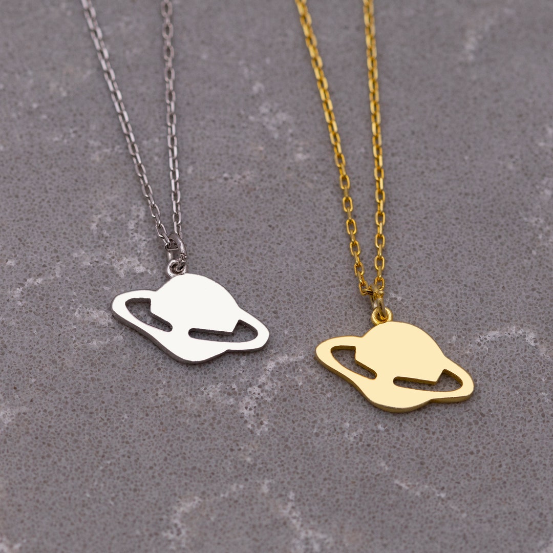 Gold & Silver Planet Saturn Pendant Necklace, Space Jewelry, Minimalist ...