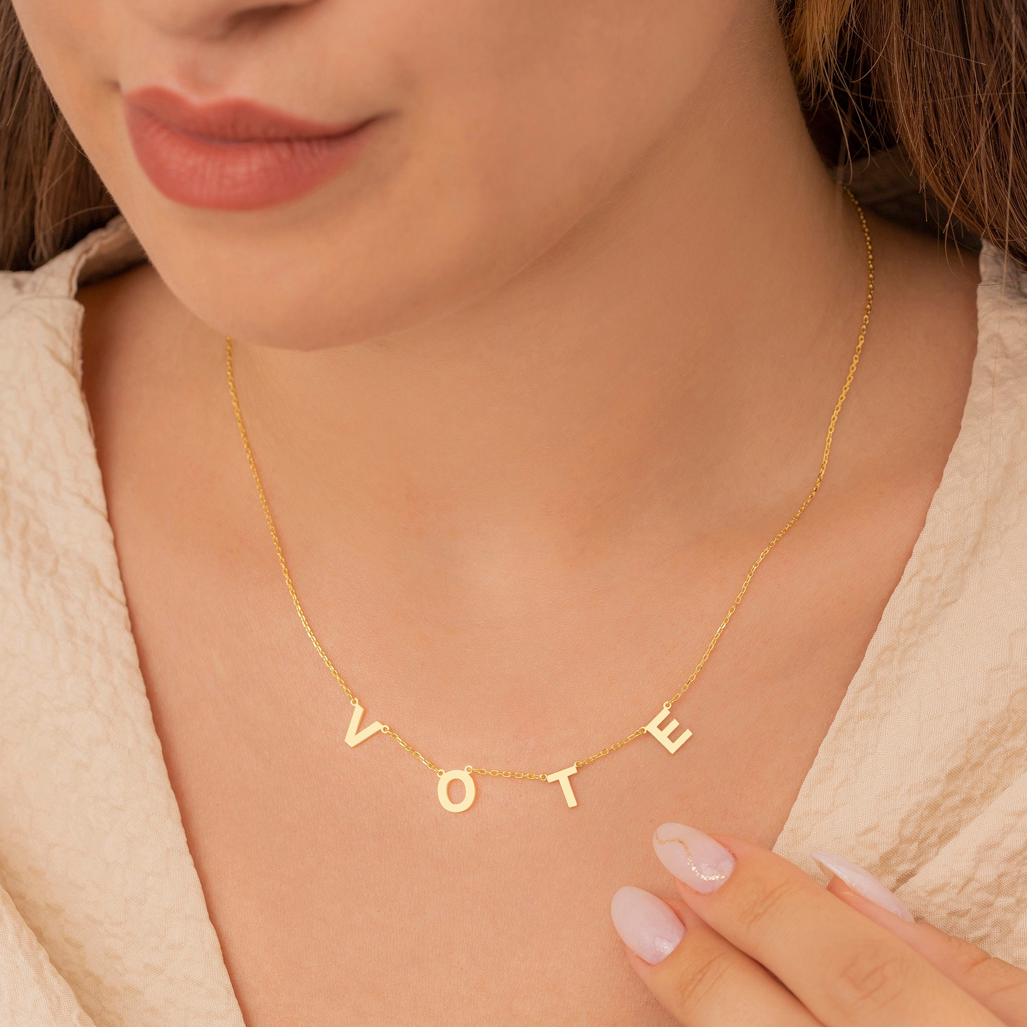 14K Gold Vote Necklace, Silver Vote Necklace, Election Jewelry, Dainty ...