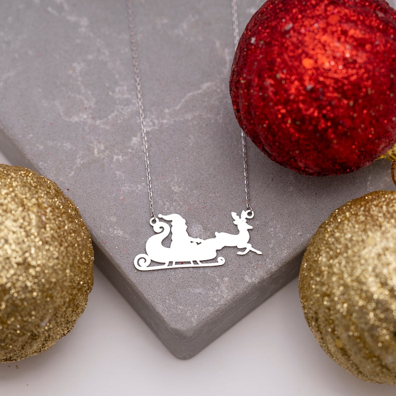 14K Gold Cute Santa Pendant, Silver Santa Tree Bell Snowman Necklaces ...
