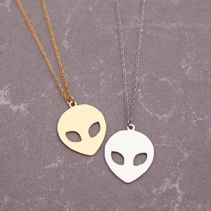 Gold Alien Face Necklace, Silver Alien Head Pendant, Funny Ufo Vibes ...