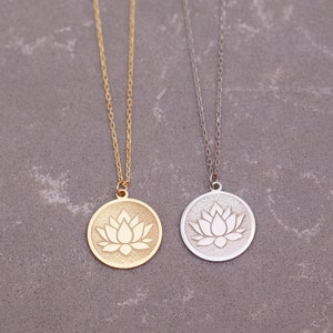 14K Real Gold Lotus Flower Necklace, Dainty Solid Lotus Balance Pendant ...