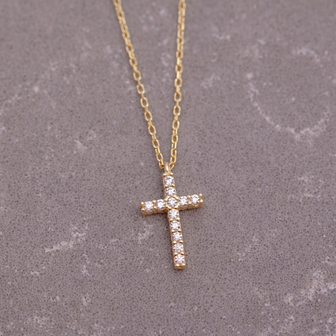 Diamond Cross Necklace, 14K Gold Silver Pendant, Christian Faith ...