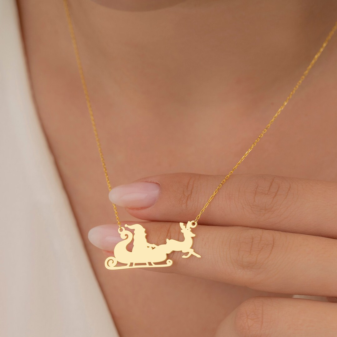 14K Gold Cute Santa Pendant, Silver Santa Tree Bell Snowman Necklaces ...