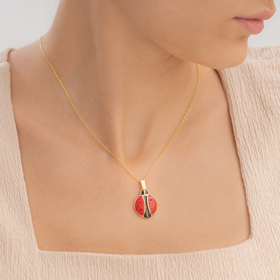 Personalized Ladybug Necklace, 14k Gold Opening Wings Ladybird Pendant ...