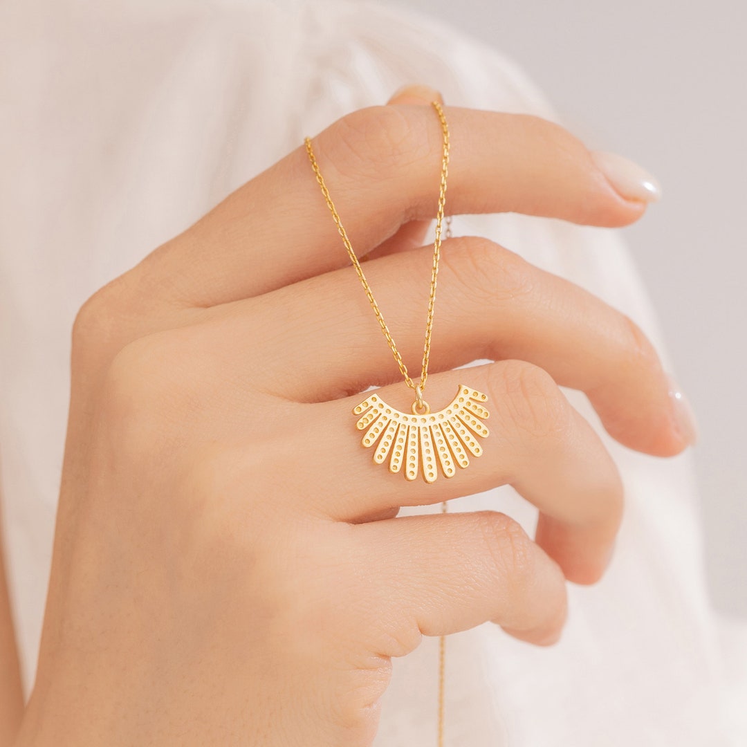 14K Gold RBG Collar Necklace, Ruth Bader Ginsburg Pendant, Feminist ...