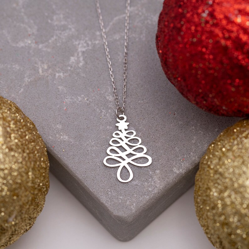 14K Gold Cute Christmas Tree Necklaces, Dainty Silver Tree Pendants ...