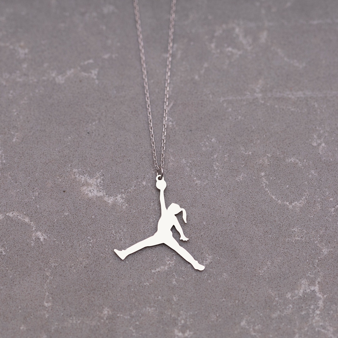 Silver Jordan Necklace, Basketball Jumpman Pendant, 925K Sterling ...