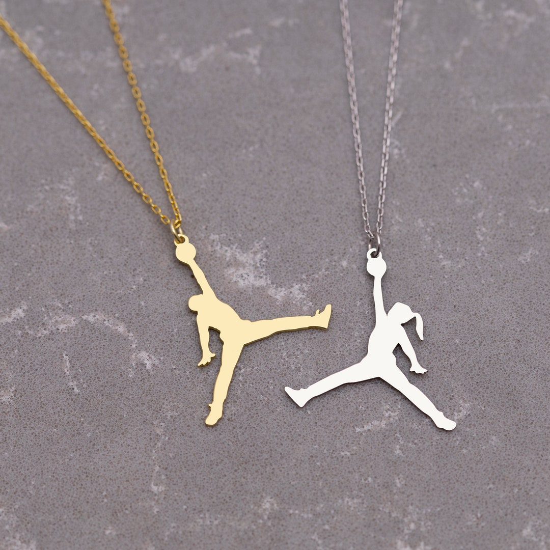 Jordan Necklace, 14K Gold Air Jordan Necklace, NBA Jumpman Pendant ...
