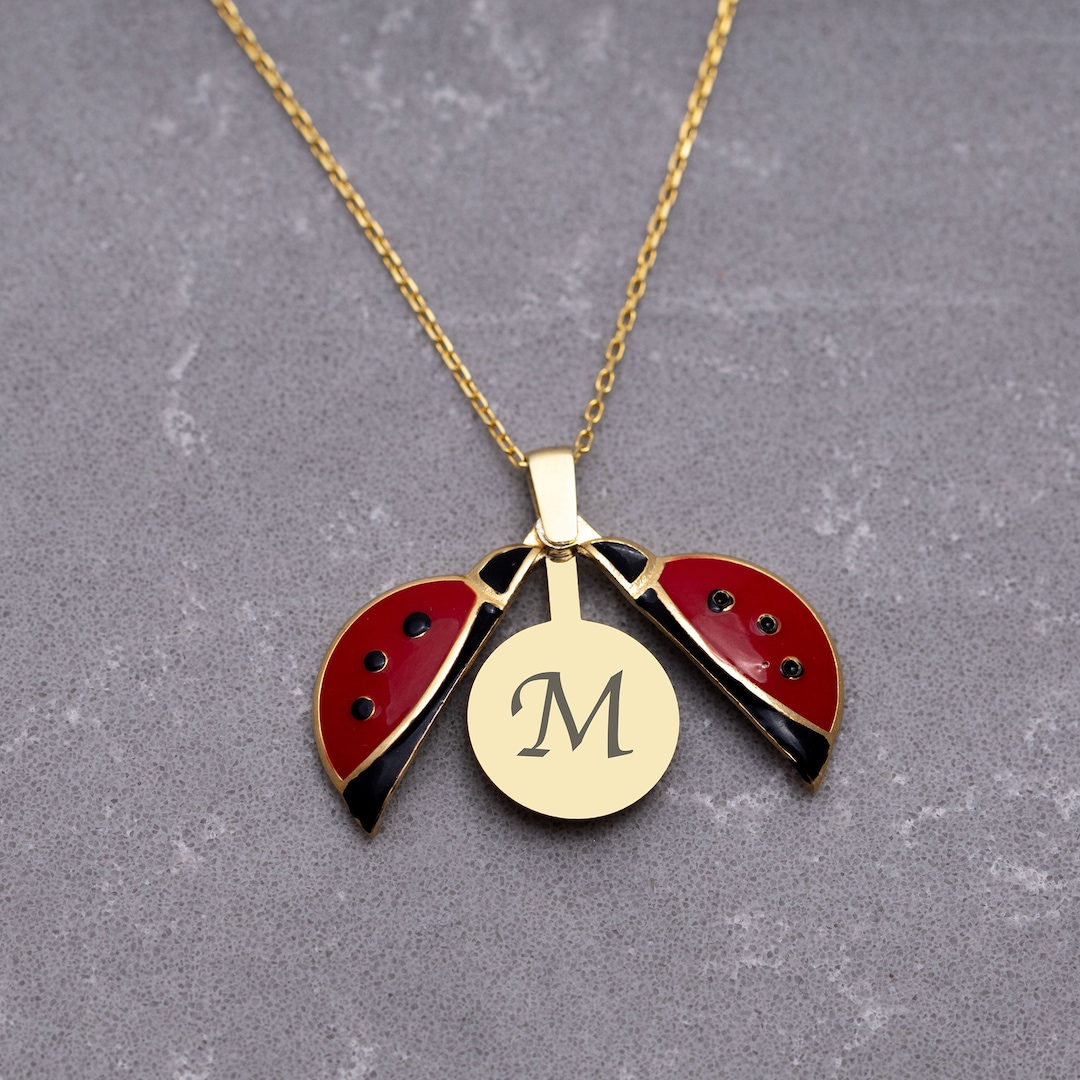 Personalized Ladybug Necklace, 14k Gold Opening Wings Ladybird Pendant ...