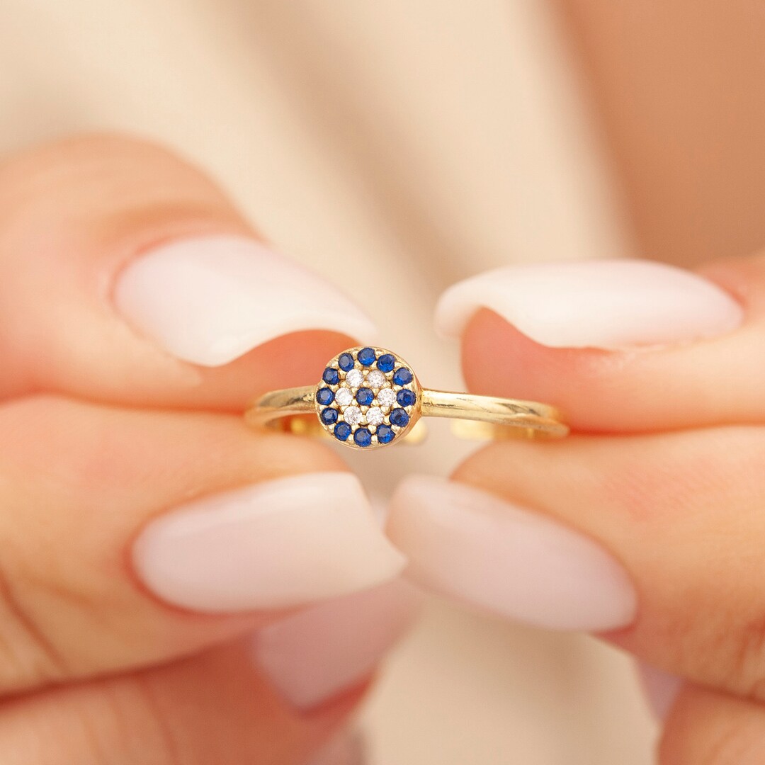 Adjustable Dainty Evil Eye Ring, Gold & Silver Evil Eye Rings ...