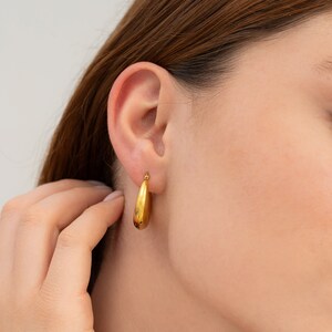 Gold Hoop Earrings, 18K Gold Chunky Earrings, Thick C Shape Earrings ...
